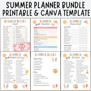 Summer Planner Bundle for Kids, Printable Editable Canva Templates ...