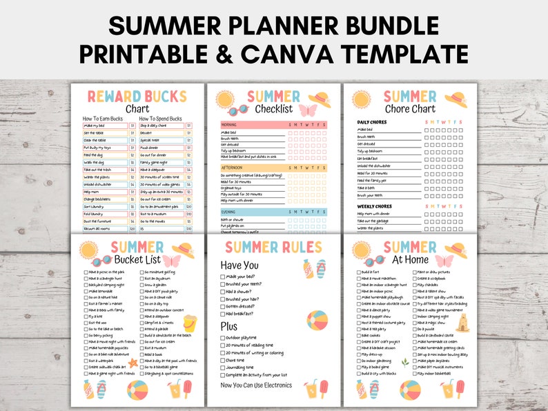 Summer Planner Bundle for Kids, Printable Editable Canva Templates ...