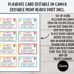 Playdate Cards, Printable & Editable Playdate Cards for Kids, Play Date ...