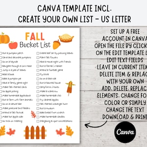 Fall Bucket List Printable, Fall Bucket List Template Editable, Editable Bucket List, Canva ...