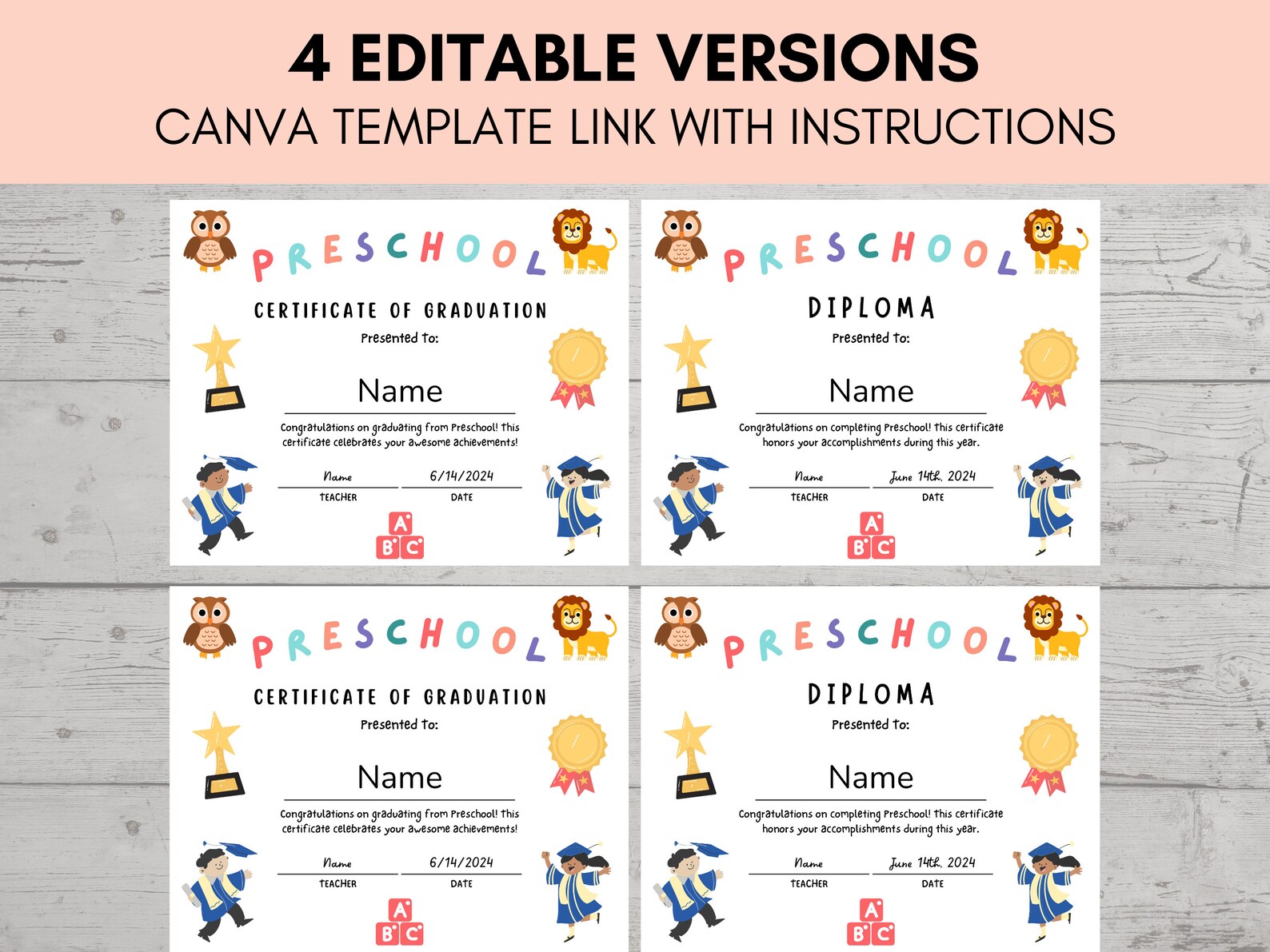 Editable Preschool Certificate, Printable Preschool Diploma, Preschool ...