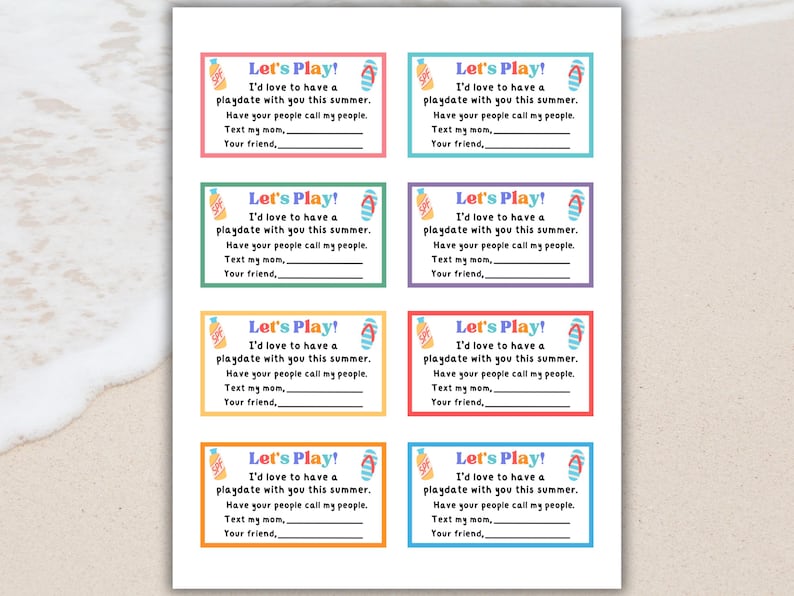 Playdate Cards, Printable Editable Playdate Cards for Kids, Play Date ...