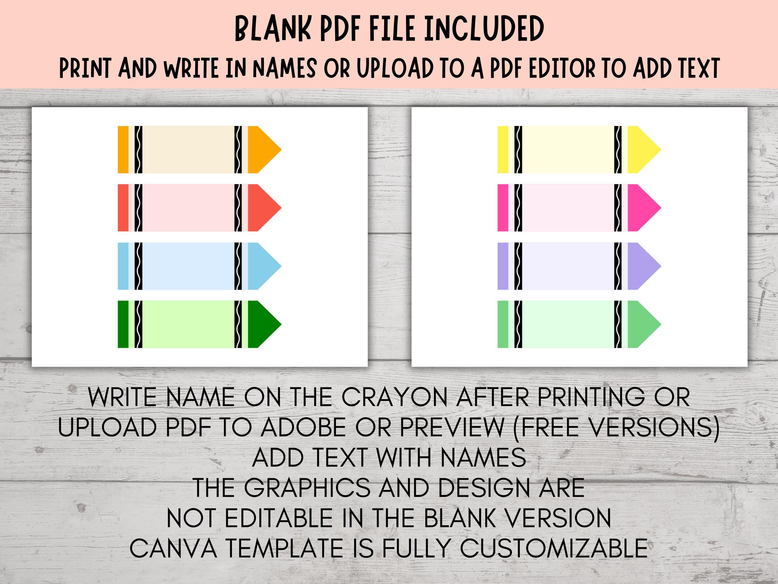 Crayon Name Tags Template, Crayon Name Tags Printable, Crayon Desk ...