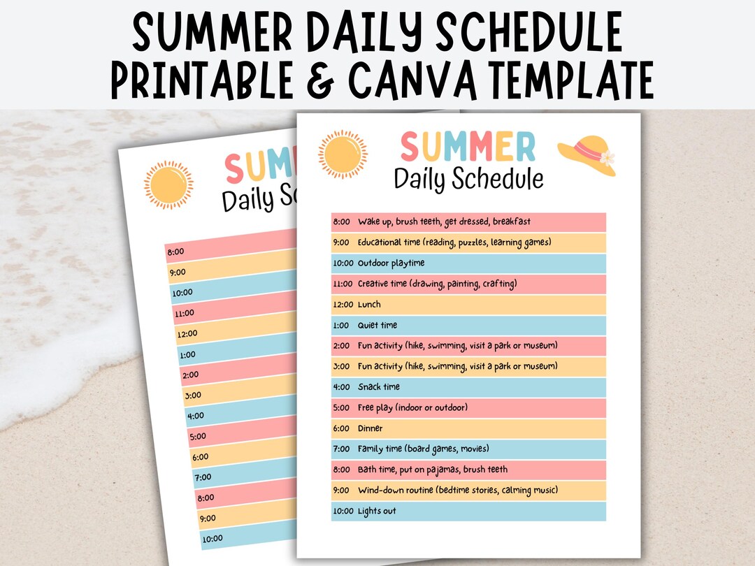 Summer Daily Schedule for Kids, Summer Schedule Printable Editable ...