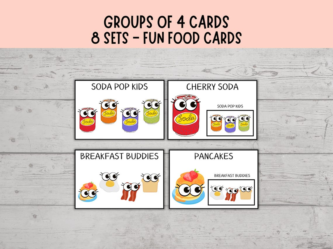 Groups of 4 Pairing Cards, Classroom Management, Food Pairing Cards ...