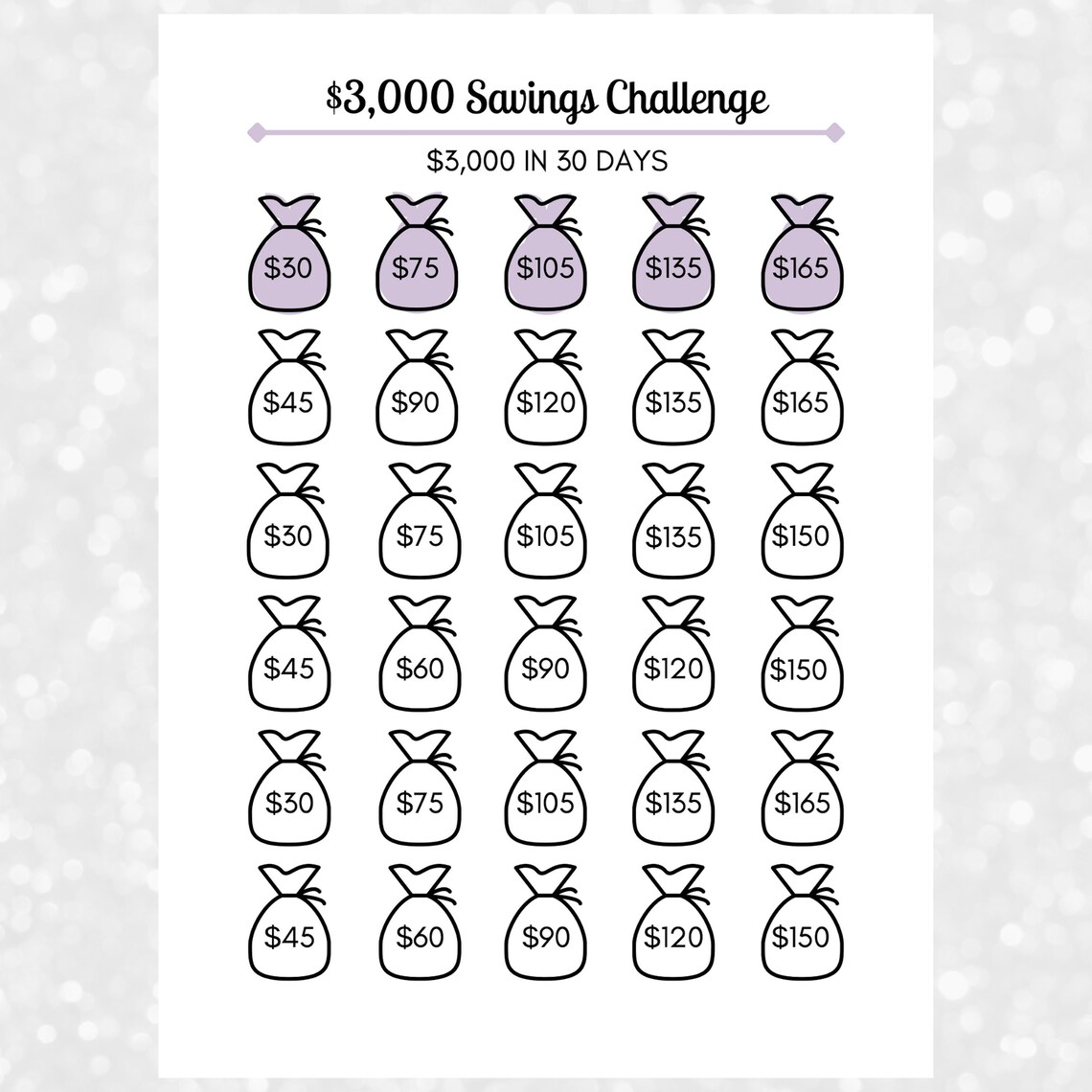 3000 Money Saving Challenge Save 3000 in 30 Days 3000 - Etsy