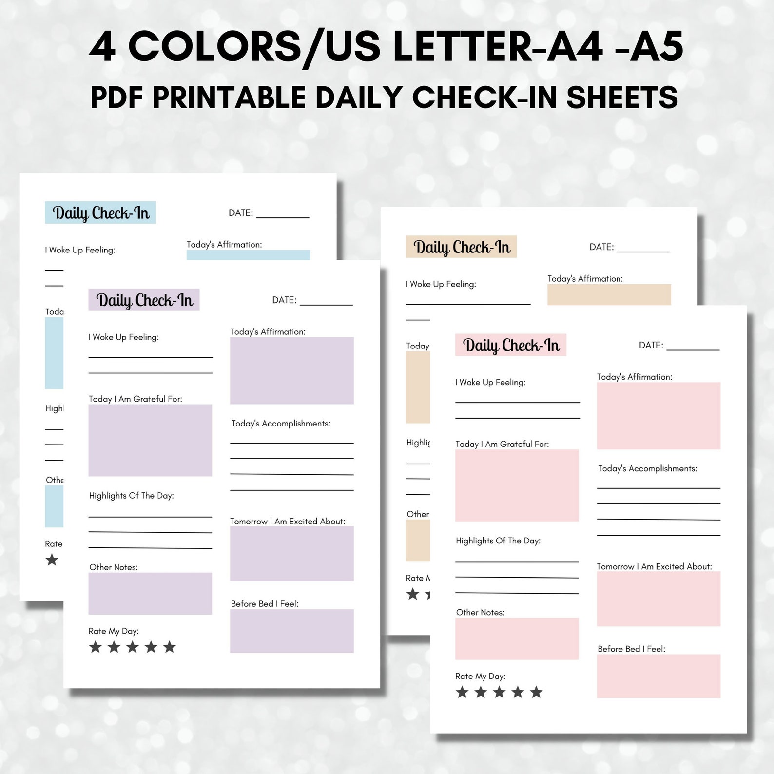 Daily Check-in Journal Printable PDF, Self Care Daily Check in Journal ...