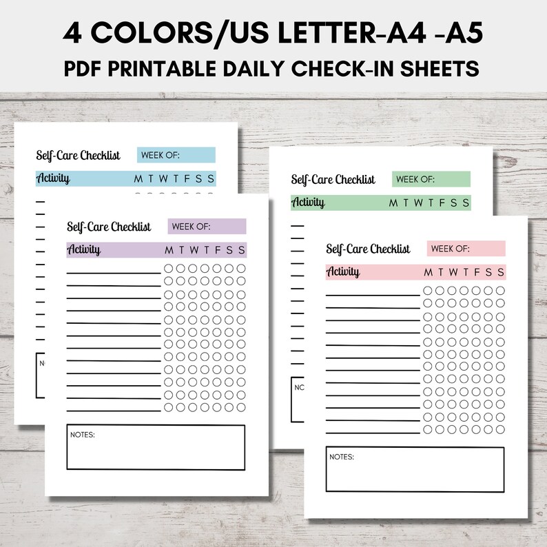 Self Care Checklist Printable BUNDLE, Self Care Planner, Habit Tracker ...