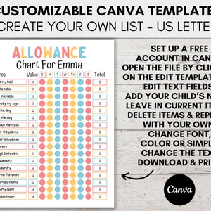 Allowance Chart for Kids, Reward Bucks Printable, Reward Chart ...