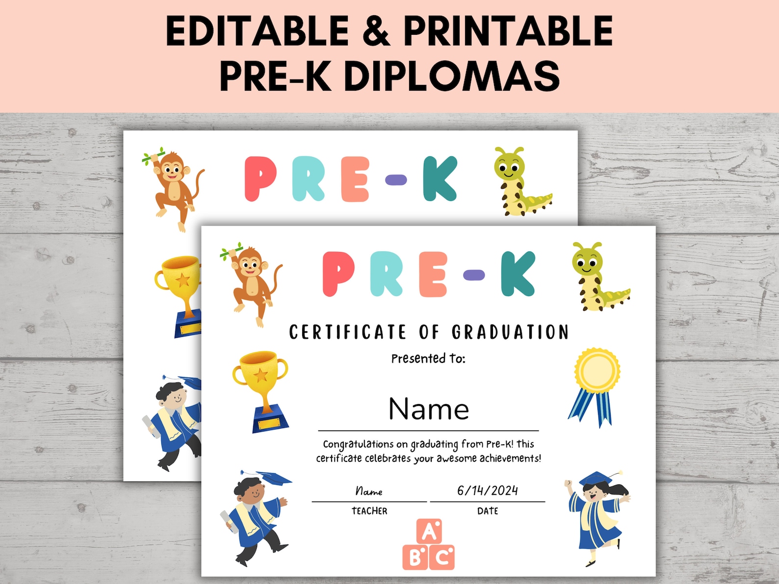 Editable Pre-k Graduation Certificate, Printable Pre-k Diploma ...