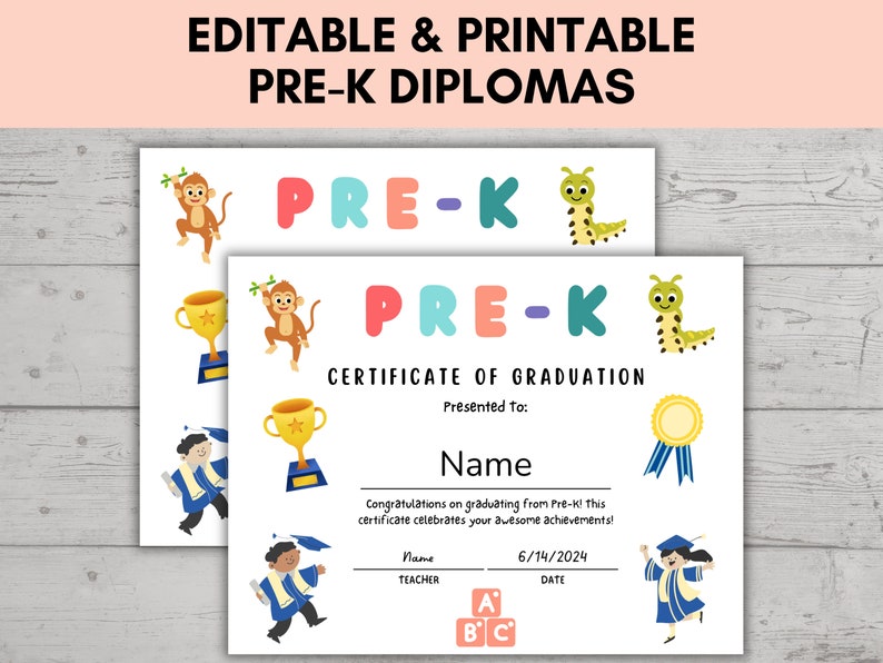 Editable Pre-k Graduation Certificate, Printable Pre-k Diploma ...
