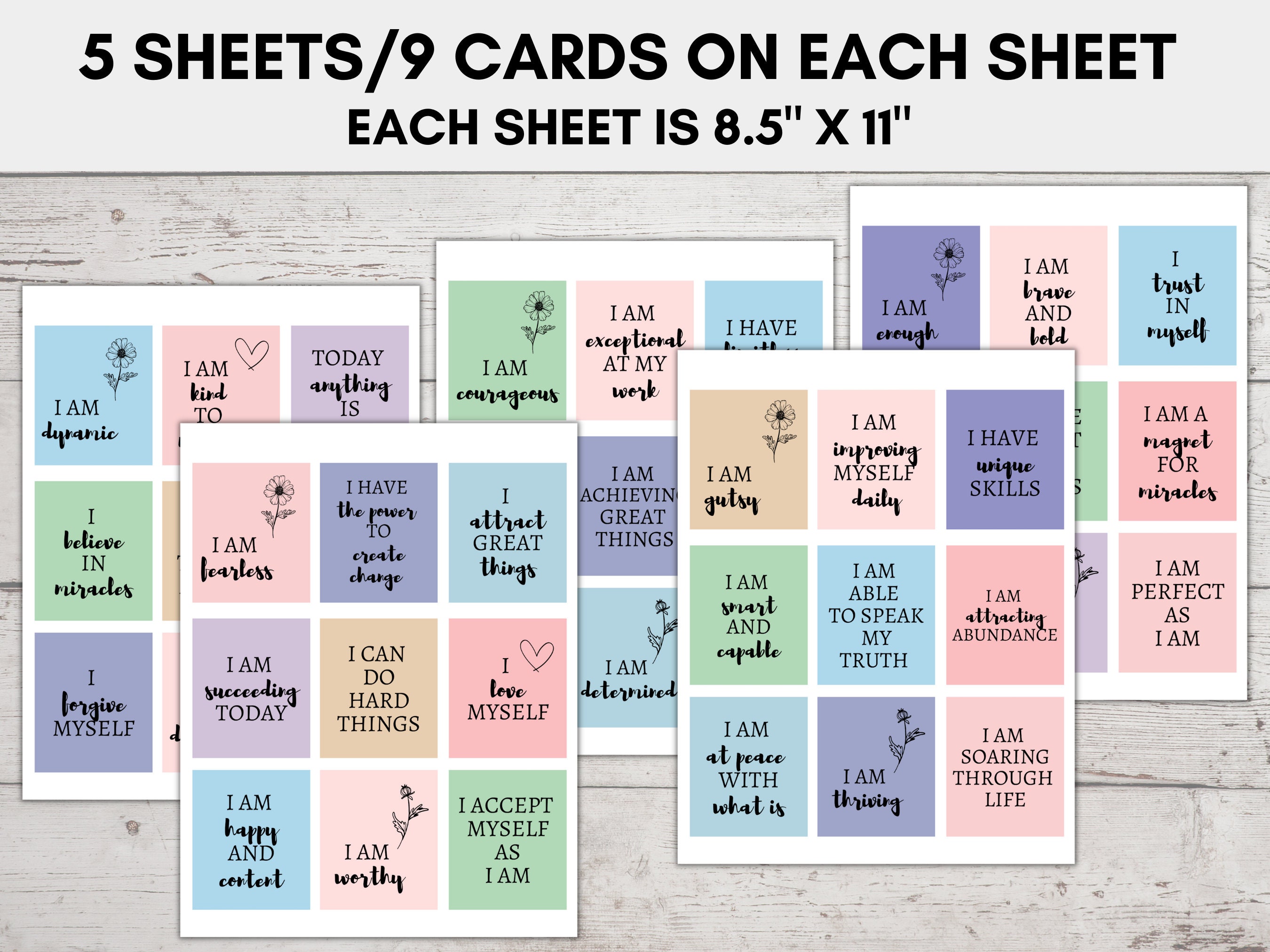 45 Positive Inspiration Affirmation Cards, Words of Encouragement Cards ...