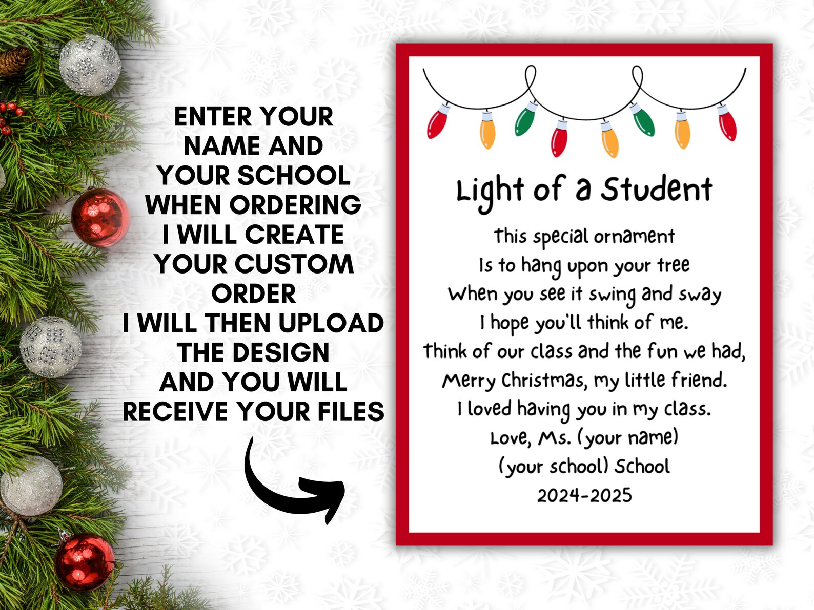 Light of a Student Card Tag in 3 Sizes, Christmas Tags, Printable Card ...