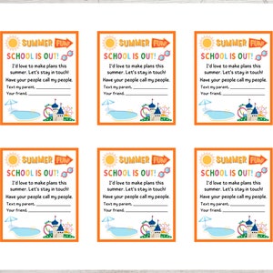 Playdate Cards Printable, Editable Summer Contact Card, End of School ...