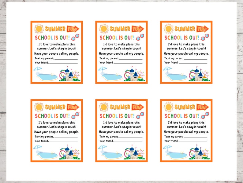 Playdate Cards Printable, Editable Summer Contact Card, End of School ...