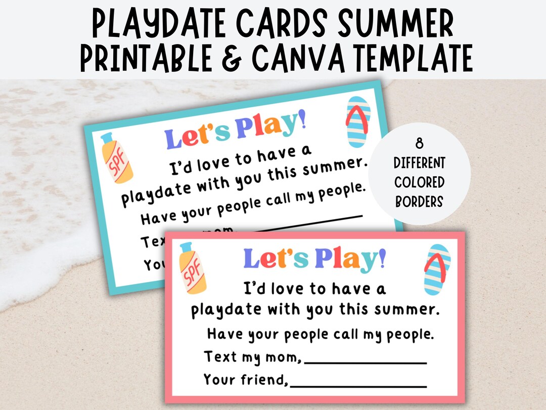Playdate Cards, Printable Editable Playdate Cards for Kids, Play Date ...