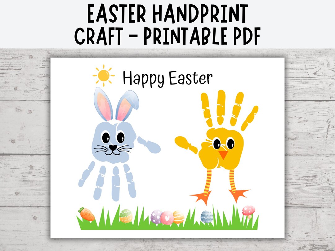 Easter Handprint Craft, Bunny and Chick, Spring Easter Handprint ...