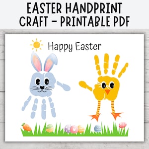 Easter Handprint Craft, Bunny and Chick, Spring Easter Handprint ...