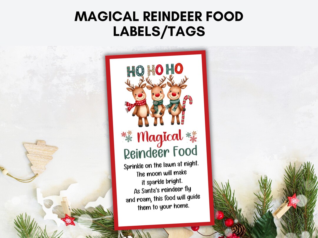 Magic Reindeer Food Treat Tag, Christmas Treat Bag Lagels, Christmas ...