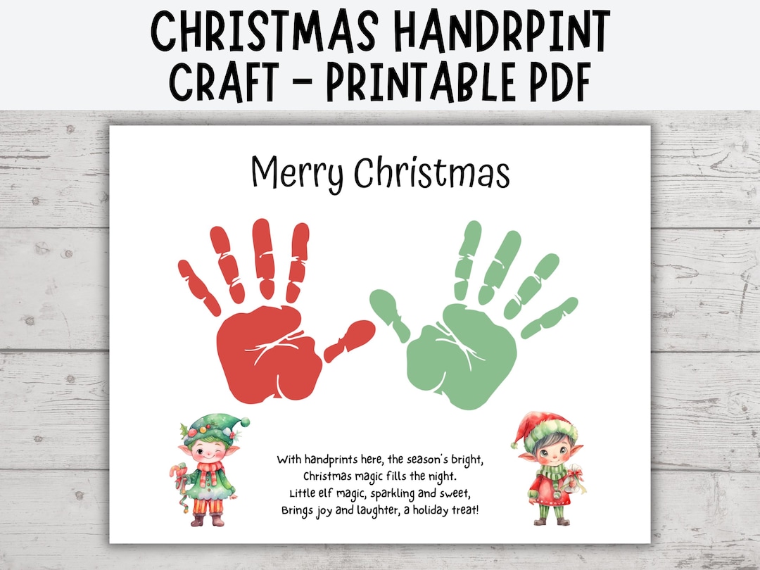 Christmas Handprint Craft, Elf Handprint Template, Merry Christmas ...