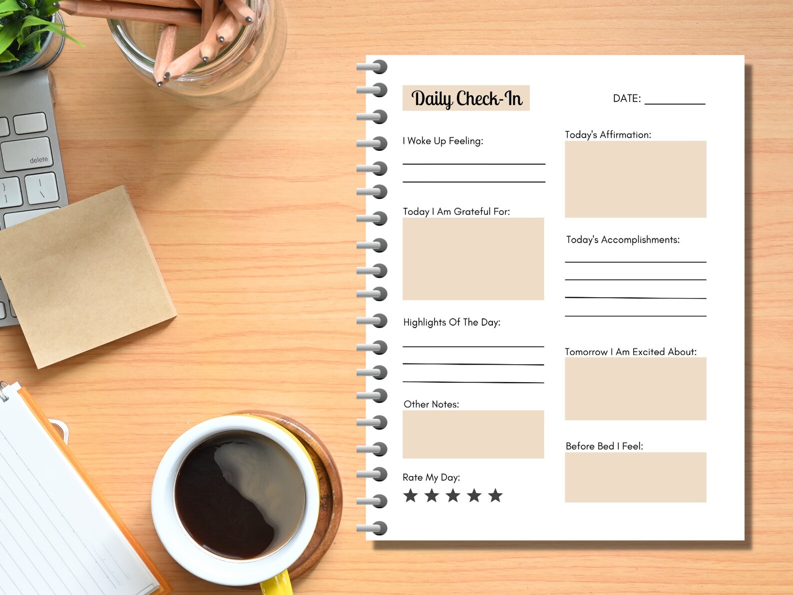 Daily Check-in Journal Printable PDF, Self Care Daily Check in Journal ...