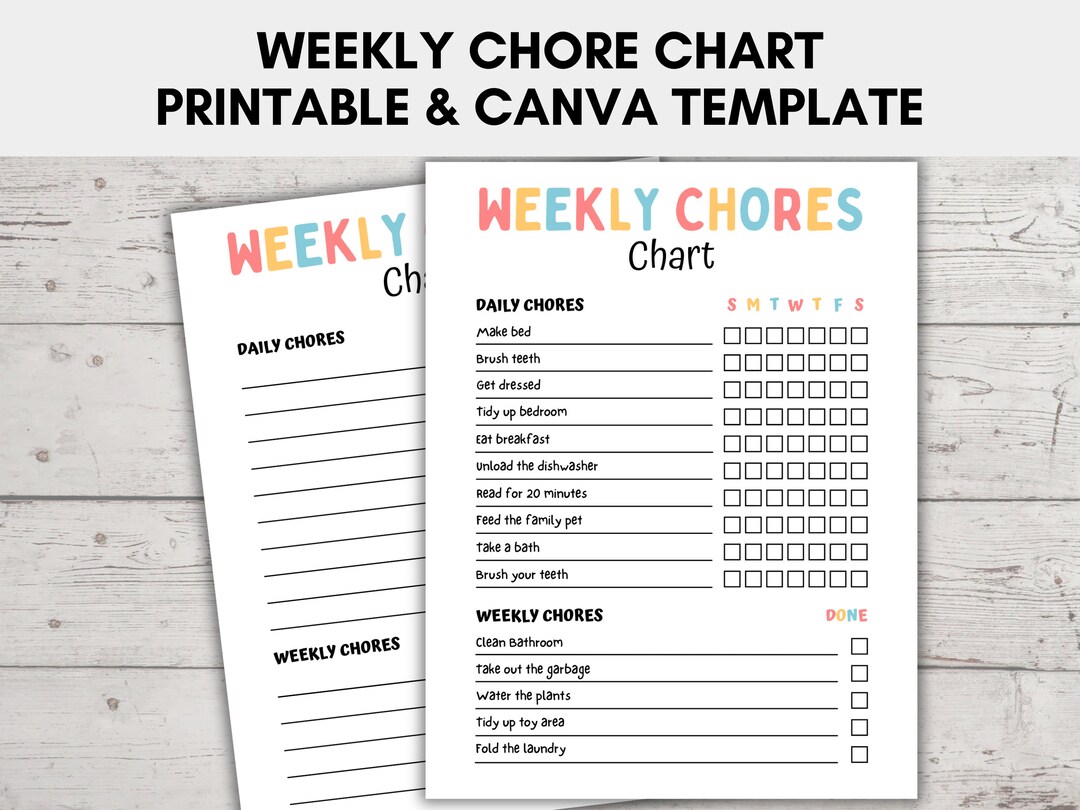 Chore Chart Printable, Editable Chore Chart, Chore Chart for Kids ...