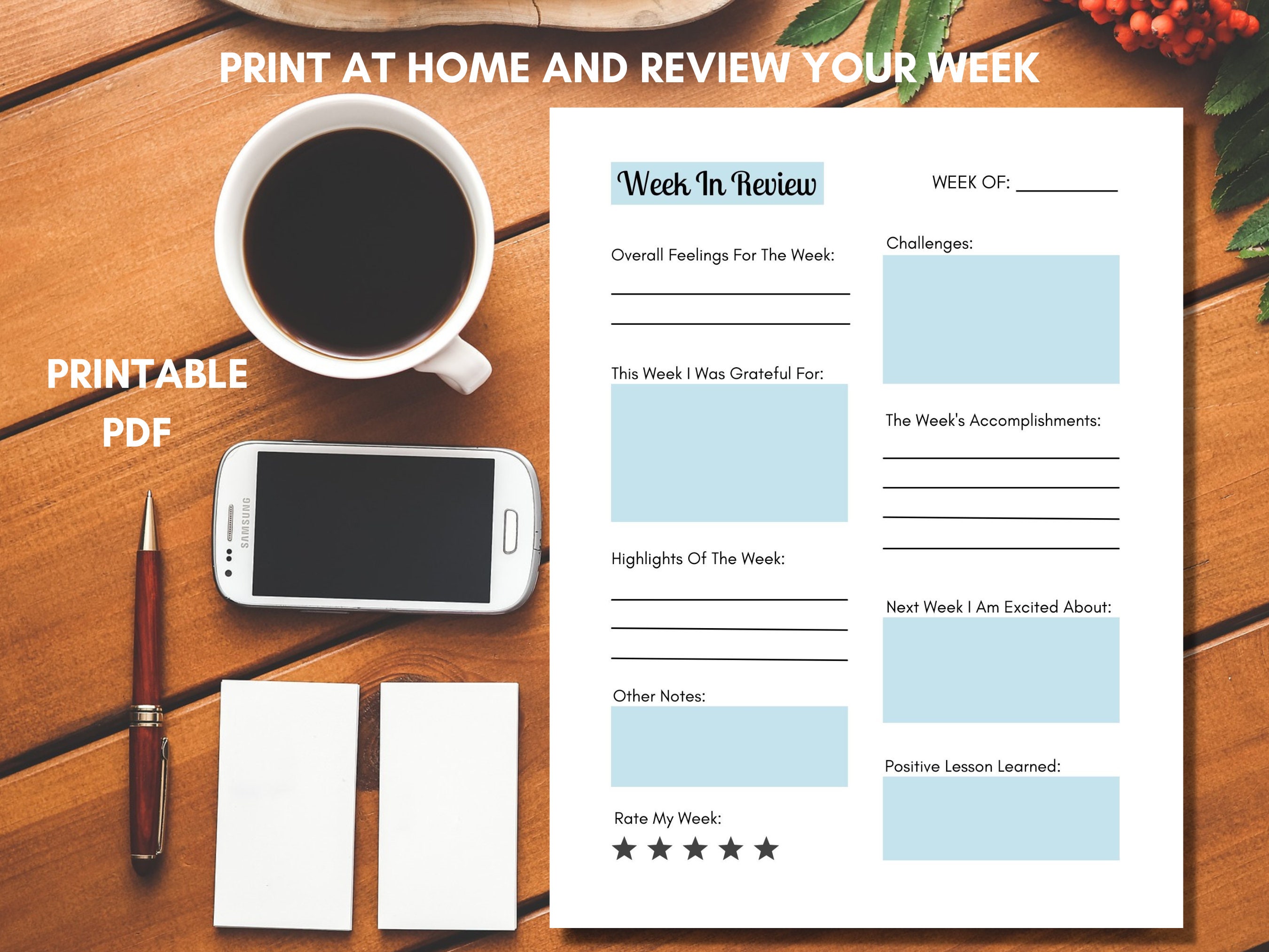 Weekly Check-in Journal Page, Printable PDF, Positivity & Gratitude ...