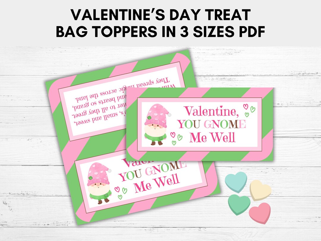 Valentine Treat Bag Topper, Valentines Day GNOME Cookie BAG TOPPER ...