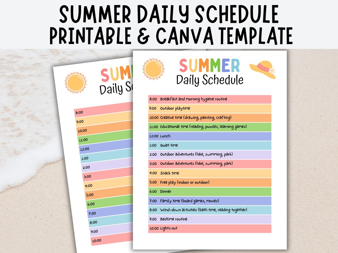 Kids Summer Daily Schedule, Summer Schedule Printable Editable Canva ...