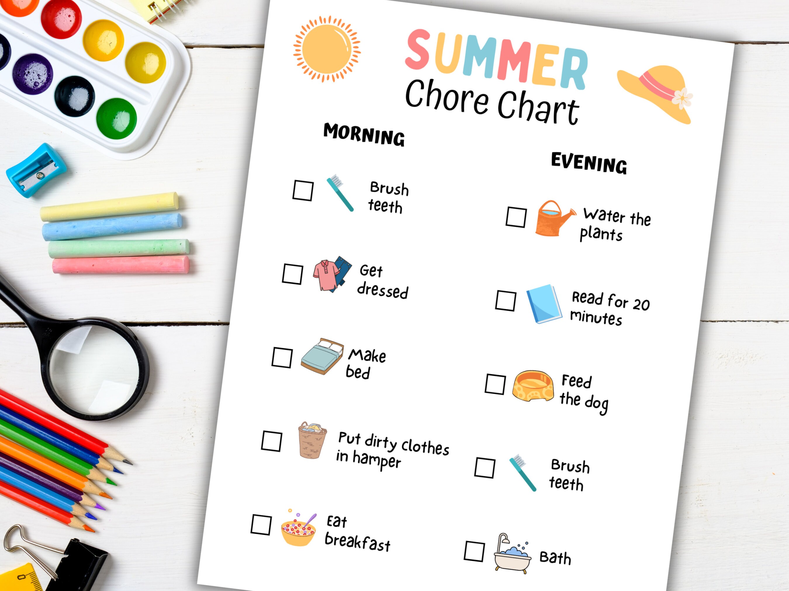 Daily Chore Chart for Kids, Summer Chore Chart Editable, Chore Chart ...