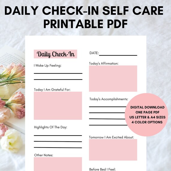 Daily Check-in Journal Printable PDF Self Care Daily Check in | Etsy