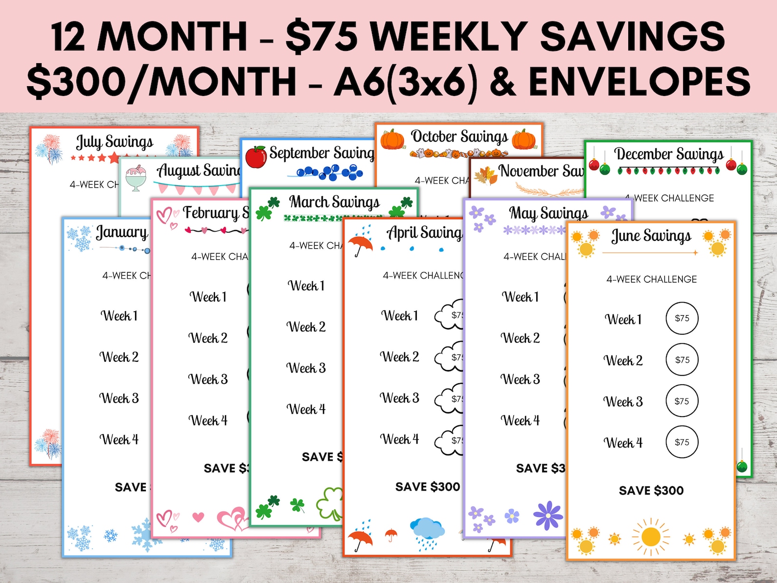 Monthly Savings Challenge Savings Challenge Printable 75 - Etsy