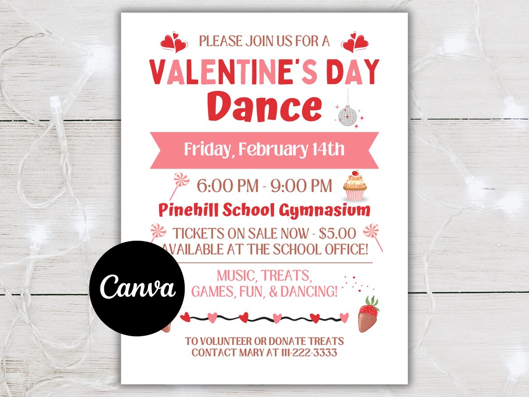 Valentine's Day Dance Flyer, School Dance PTA PTO Flyer, Flyer Template ...