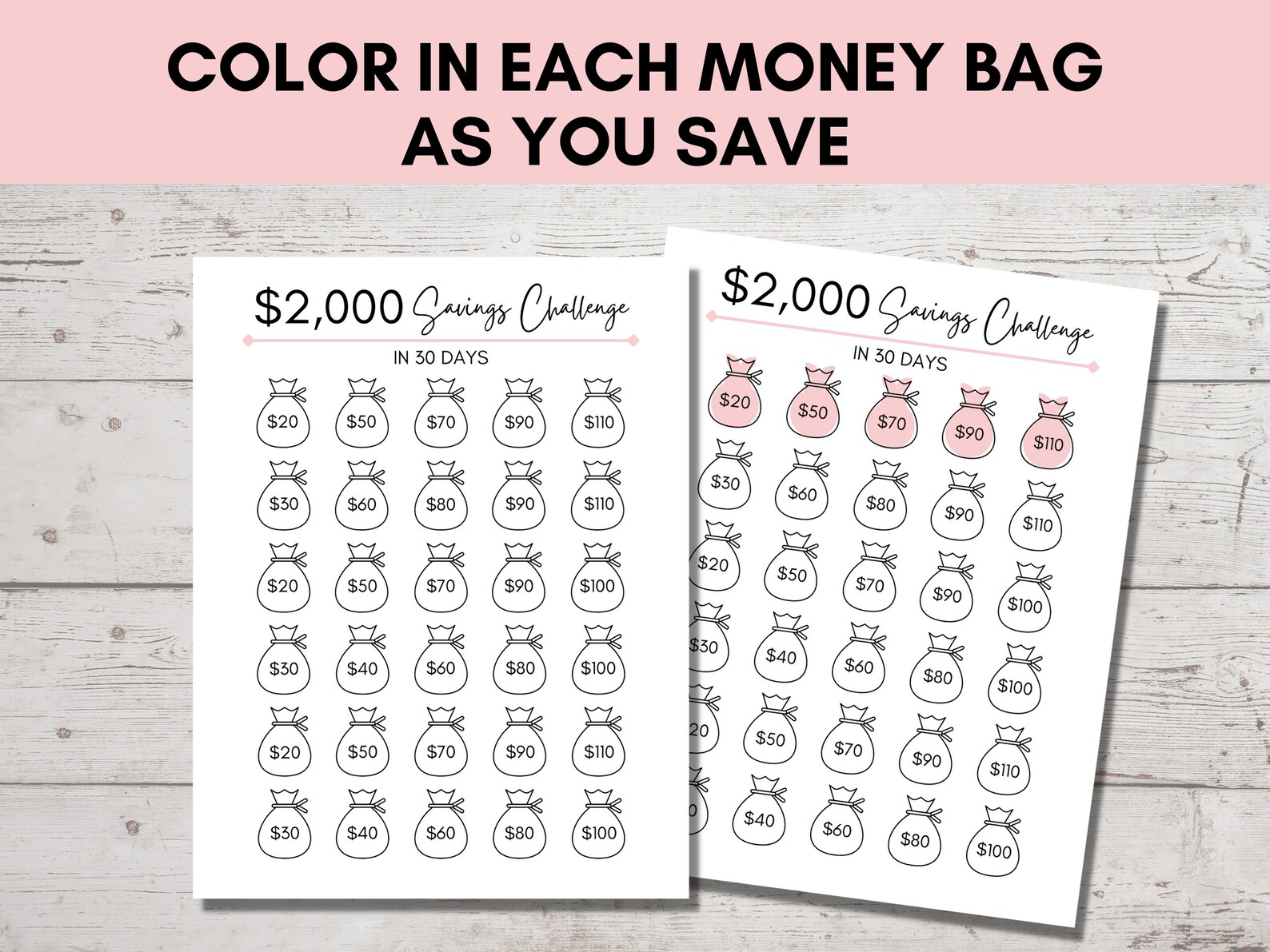 2,000 Savings Challenge, Save 2000 in 30 Days, 2000 Savings Tracker ...