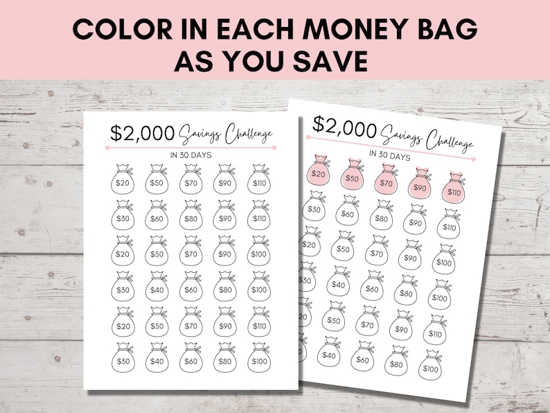 2,000 Savings Challenge, Save 2000 in 30 Days, 2000 Savings Tracker ...