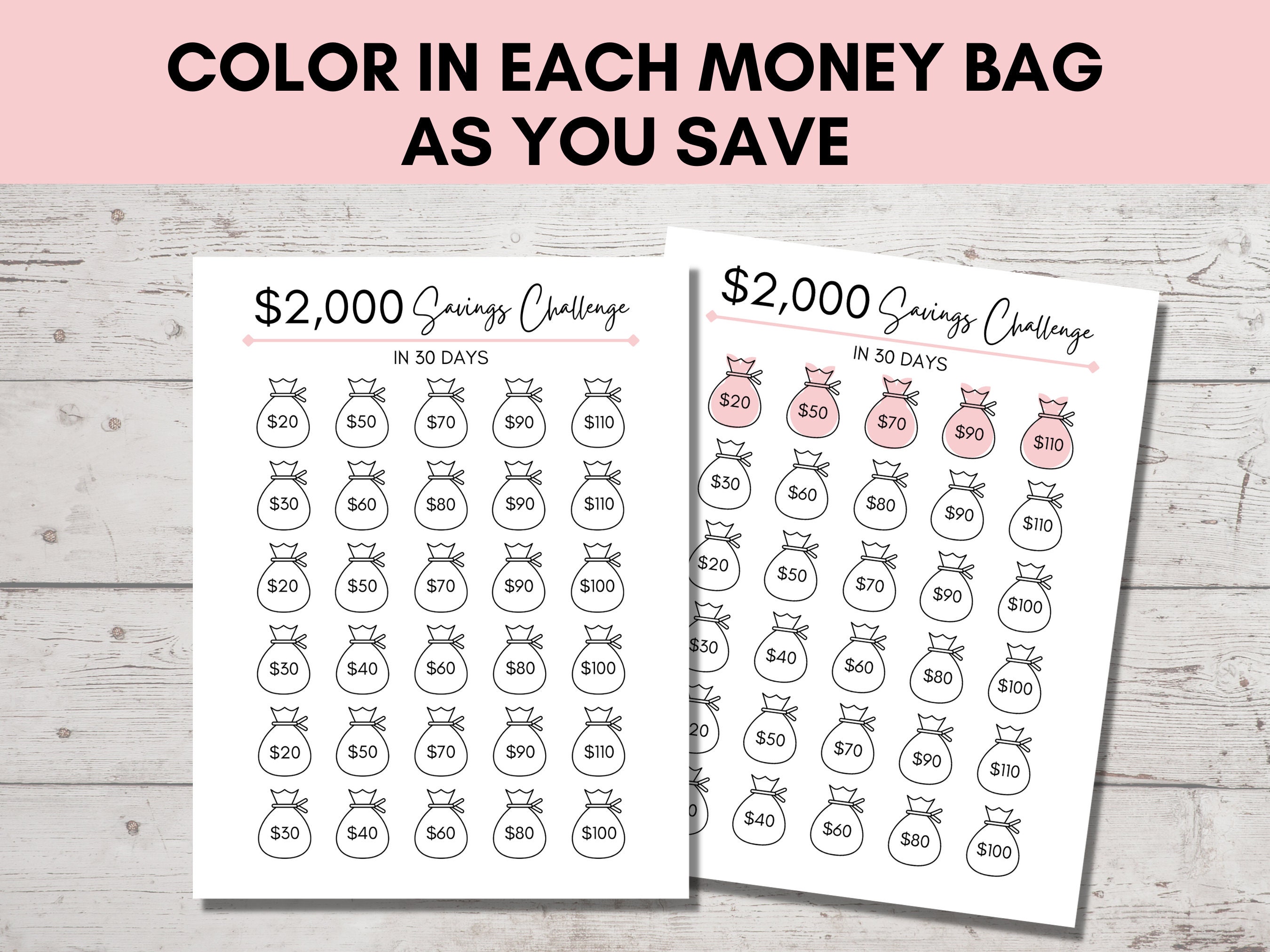 2,000 Savings Challenge, Save 2000 in 30 Days, 2000 Savings Tracker ...