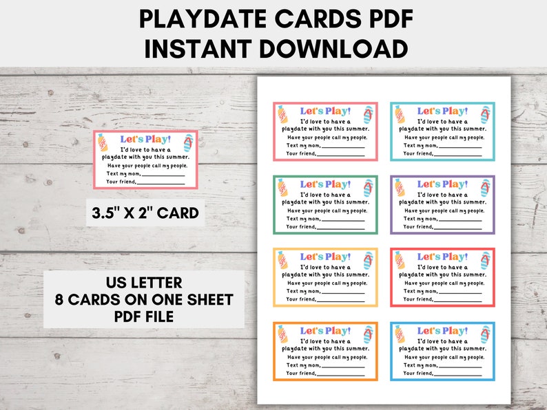 Playdate Cards, Printable Editable Playdate Cards for Kids, Play Date ...