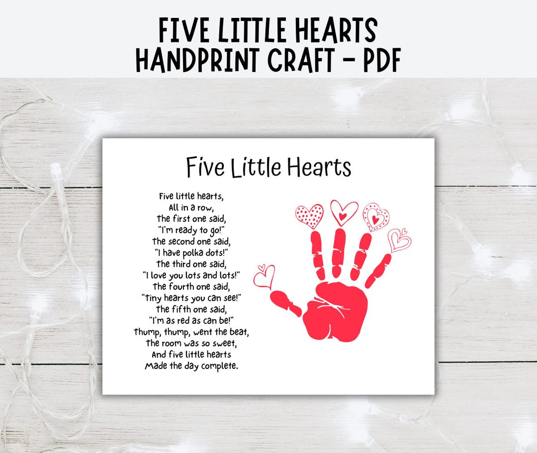 Five Little Hearts Handprint Craft, Valentines Day Handprint Art for ...