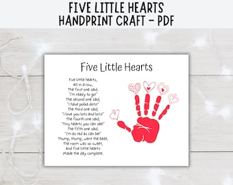 Five Little Hearts Handprint Craft, Valentines Day Handprint Art for ...