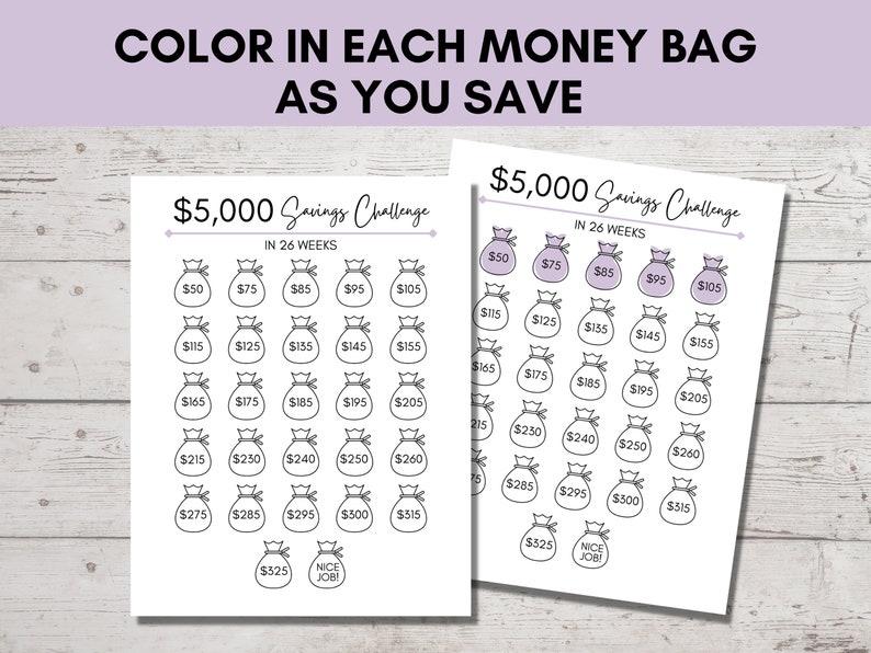 5,000 Money Saving Challenge, 5000 Savings Tracker, Money Saving ...