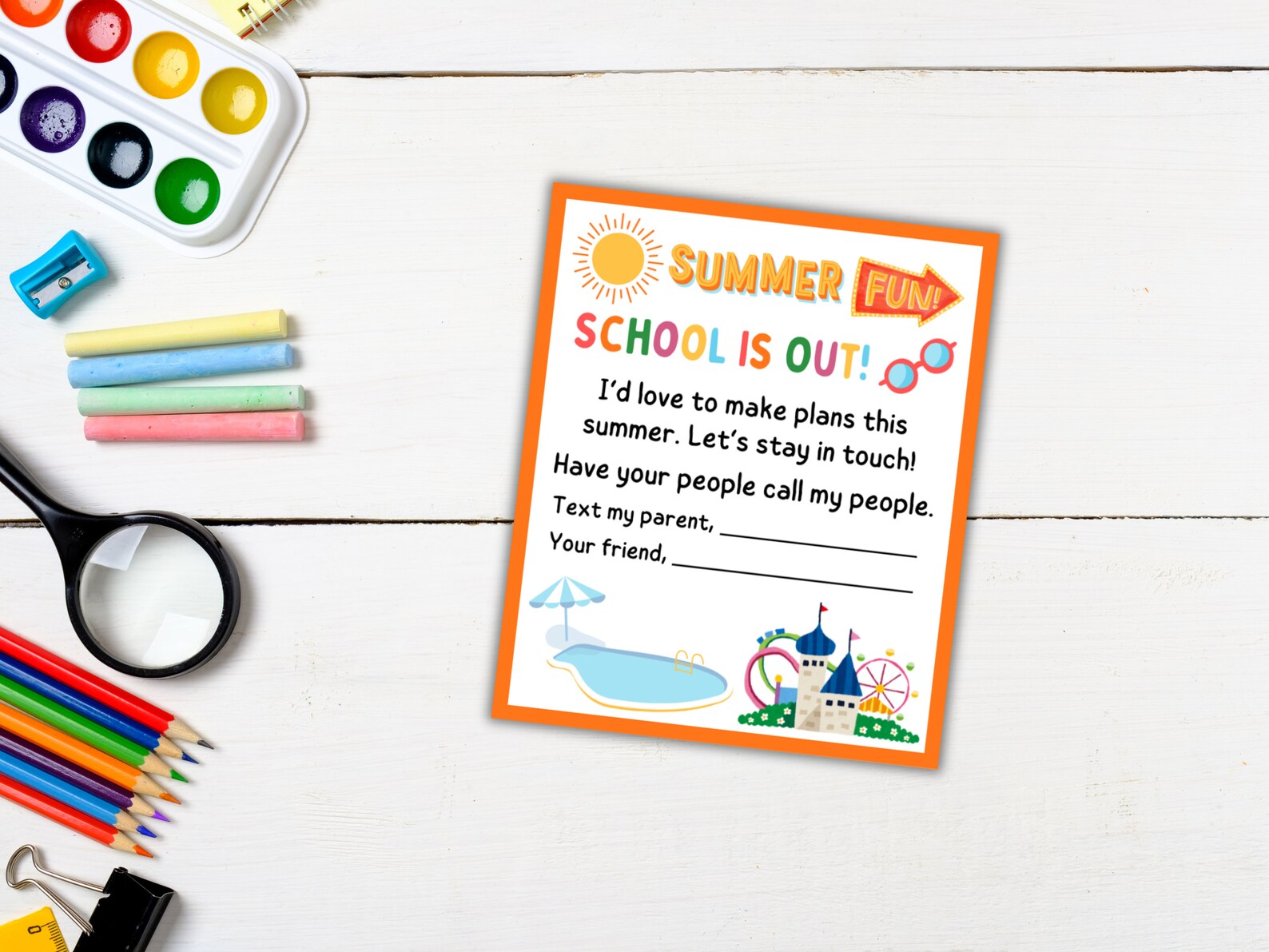 Playdate Cards Printable, Editable Summer Contact Card, End of School ...