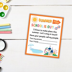 Playdate Cards Printable, Editable Summer Contact Card, End of School ...