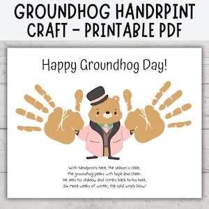 Groundhog Day Handprint Craft, Winter Handprint Template, Groundhog Day ...
