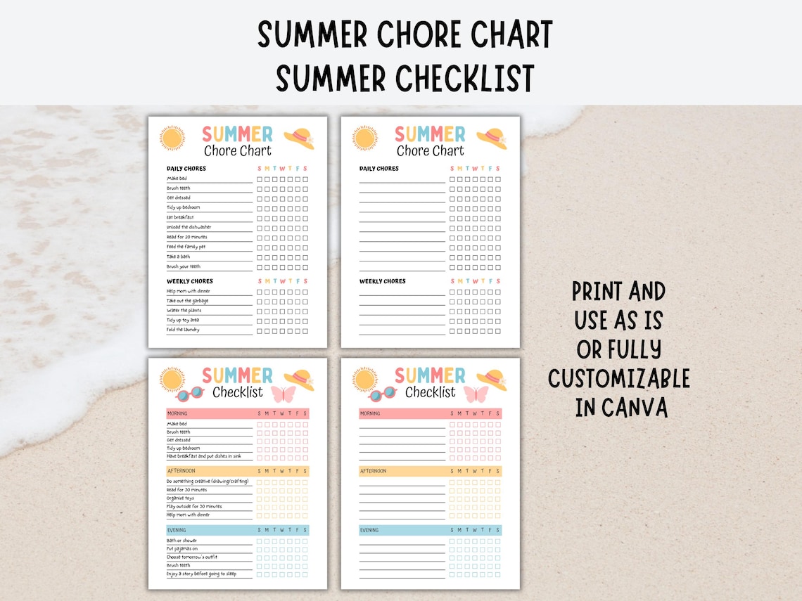Summer Planner Bundle for Kids, Printable Editable Canva Templates ...
