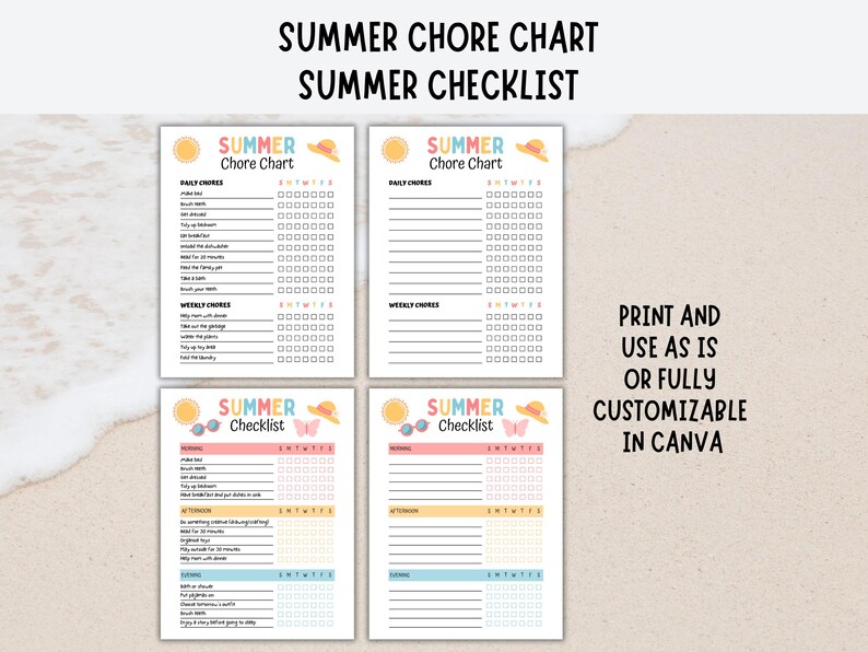 Summer Planner Bundle for Kids, Printable Editable Canva Templates ...