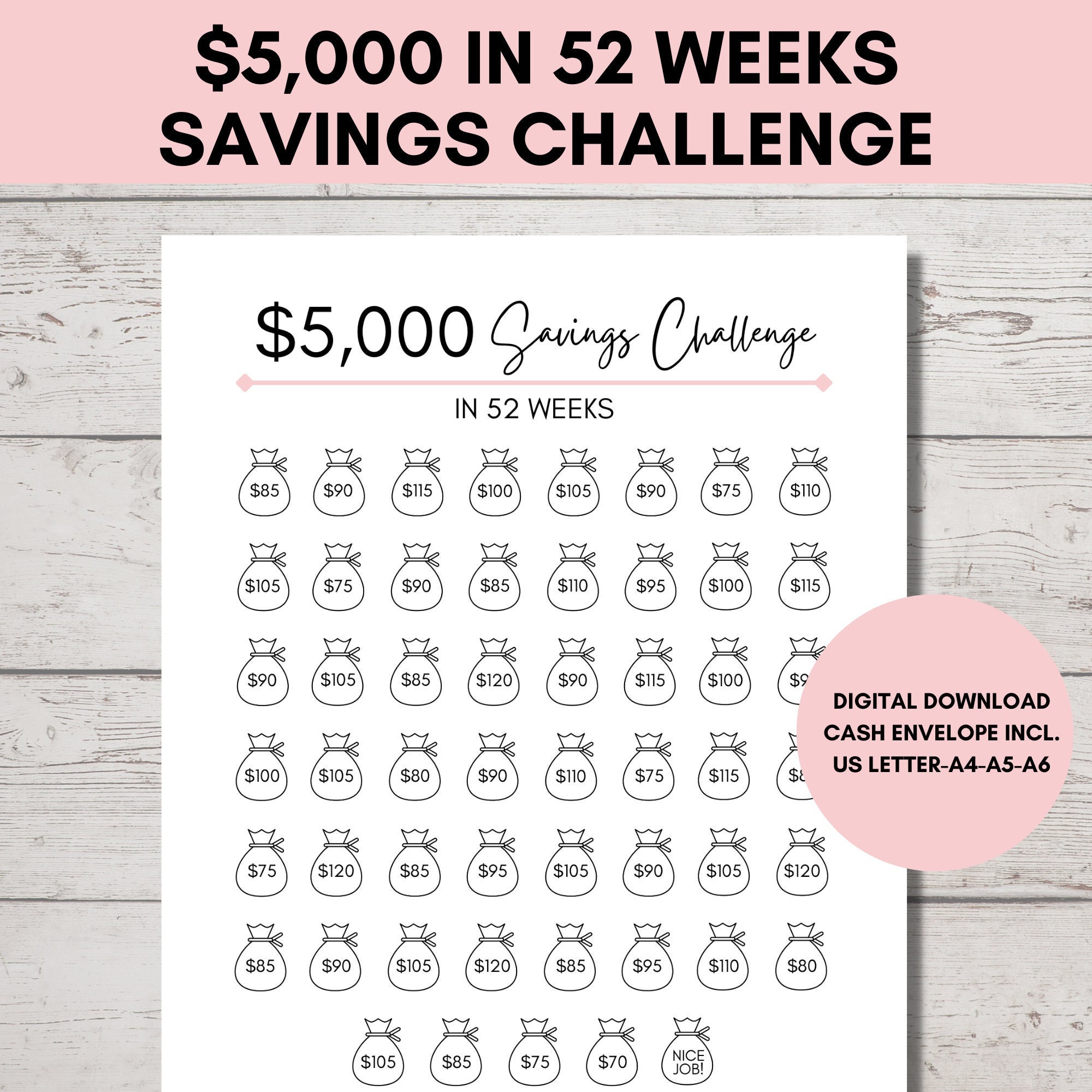 5,000 Savings Challenge 52 Weeks, 5000 Savings Tracker, Finance Tracker ...