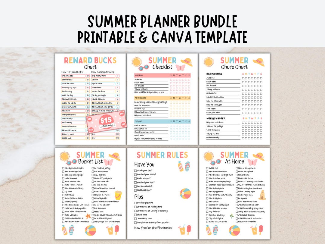 Summer Planner Bundle for Kids, Printable Editable Canva Templates ...