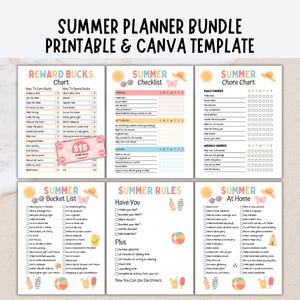 Summer Planner Bundle for Kids, Printable Editable Canva Templates ...