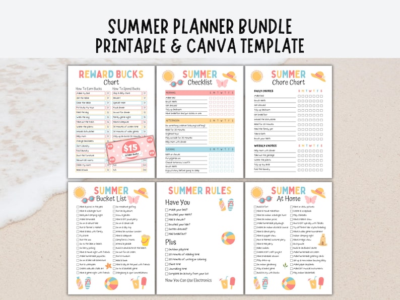 Summer Planner Bundle for Kids, Printable Editable Canva Templates ...