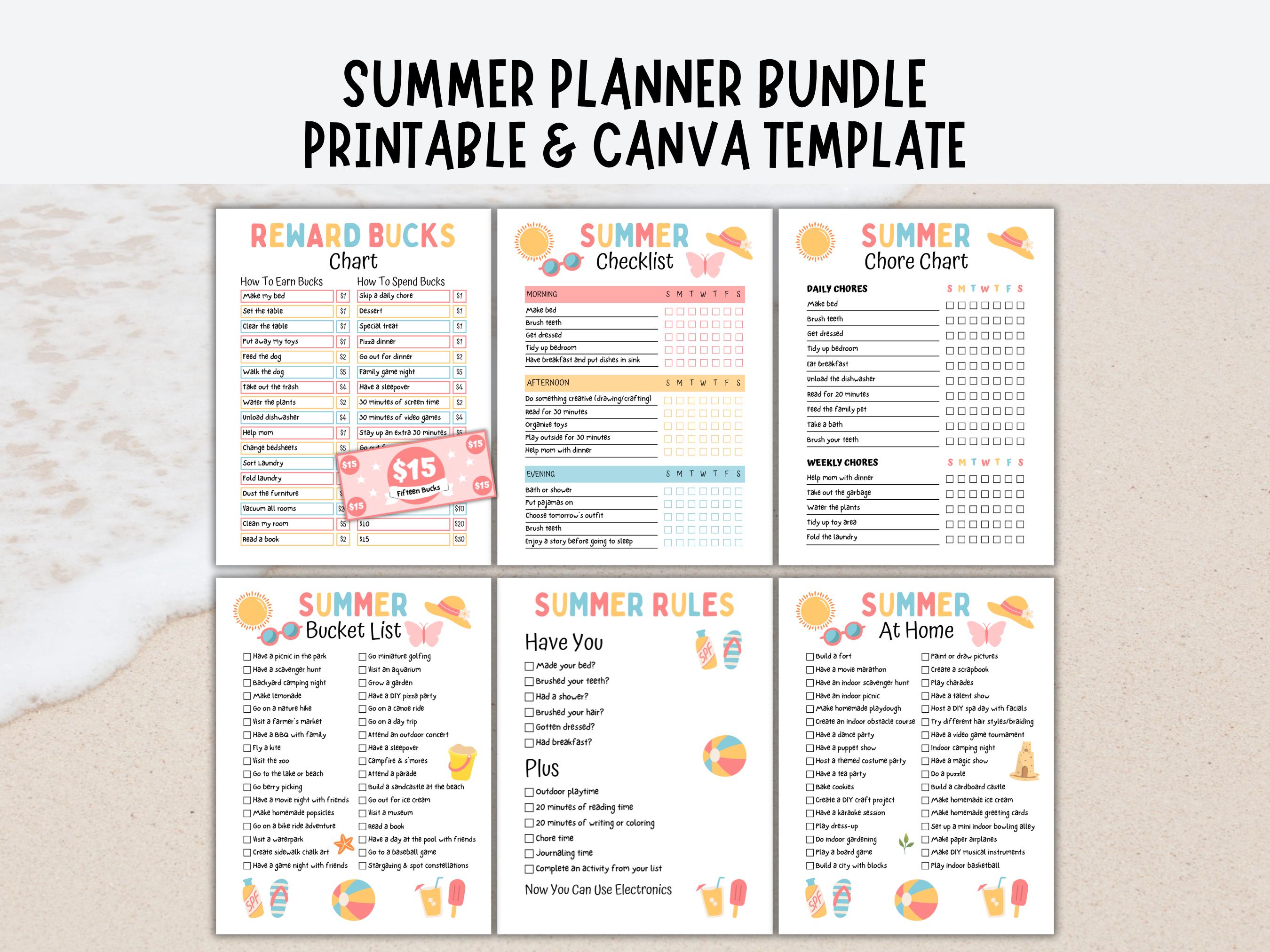 Summer Planner Bundle for Kids, Printable Editable Canva Templates ...